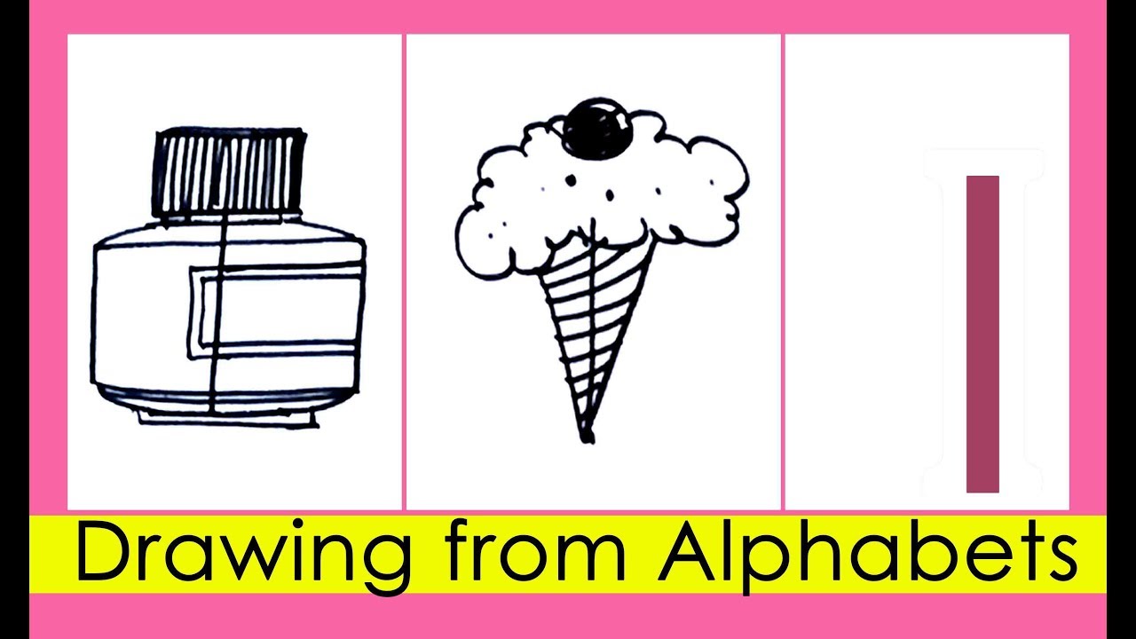 How to draw with alphabet -I- Drawing for kids, by Learn Art - YouTube