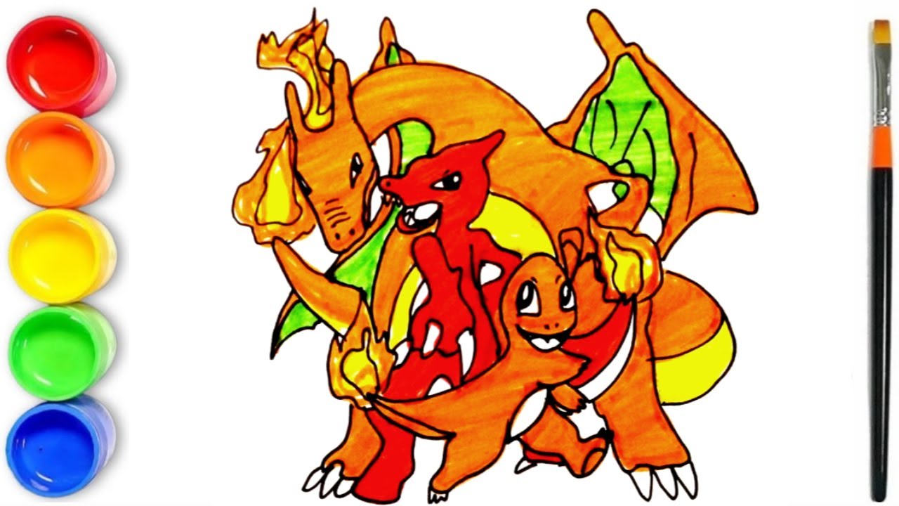 How to draw Pokemon Characters, Charmander, Charmeleon, Charizard ...