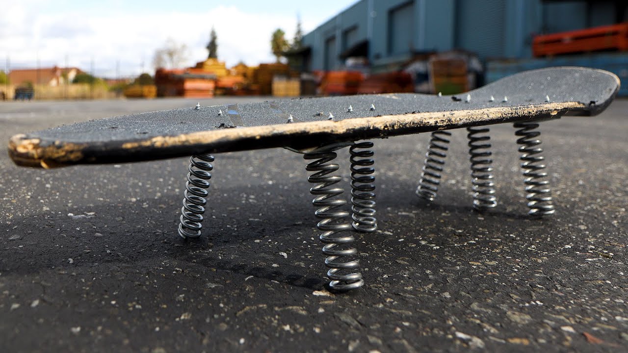 SPRING POWERED SKATEBOARD HACKS! - YouTube