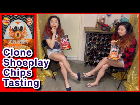 Shoeplay with My Clone - Flats and Flip Flops Dangle Snacks Tasting, Lays Chips