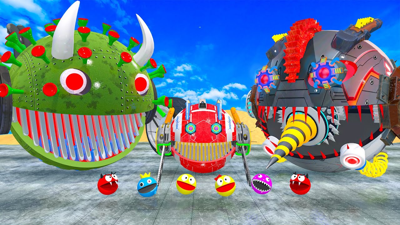 MS PACMAN & RED SAW BLADE PACMAN fight MONSTER PACMAN with MAGIC CANDY ...