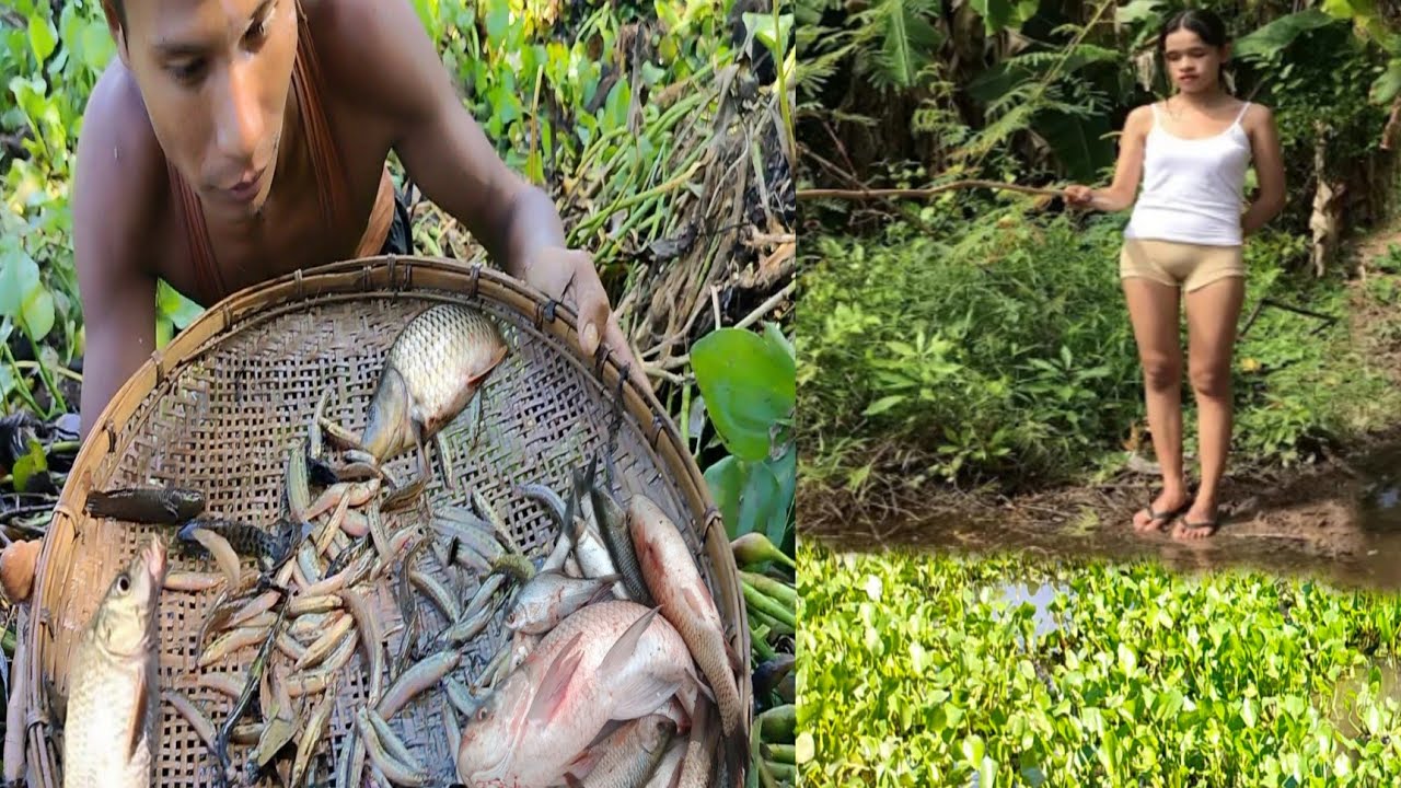 Primitive Life | Catching Fish In Village Pond #fishing #bassfishing #villagefishing - YouTube