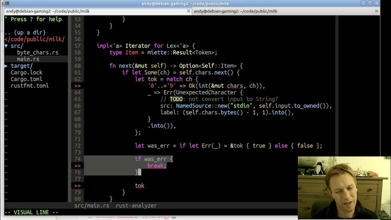 Mini-rust in Rust 005: Making our lexer an iterator - YouTube