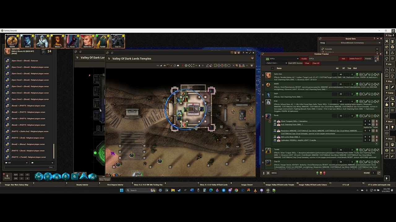 Fantasy Grounds VTT (with extensions) - SW5E Session at Korriban - YouTube