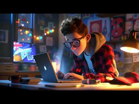 Free Animated Stock Video: Teen Studying Late at Night on Laptop 🌙 | HD & 4K
