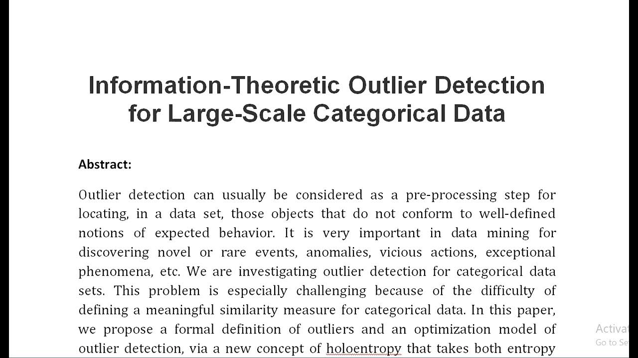 Information Theoretic Outlier Detection for Large Scale Categorical Data - YouTube