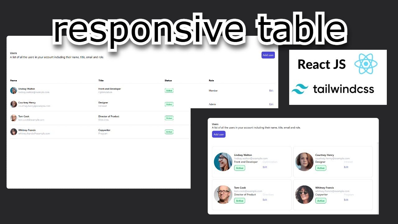 How to code responsive table tailwind | tailwind tutorial | reactjs tutorial | responsive - YouTube