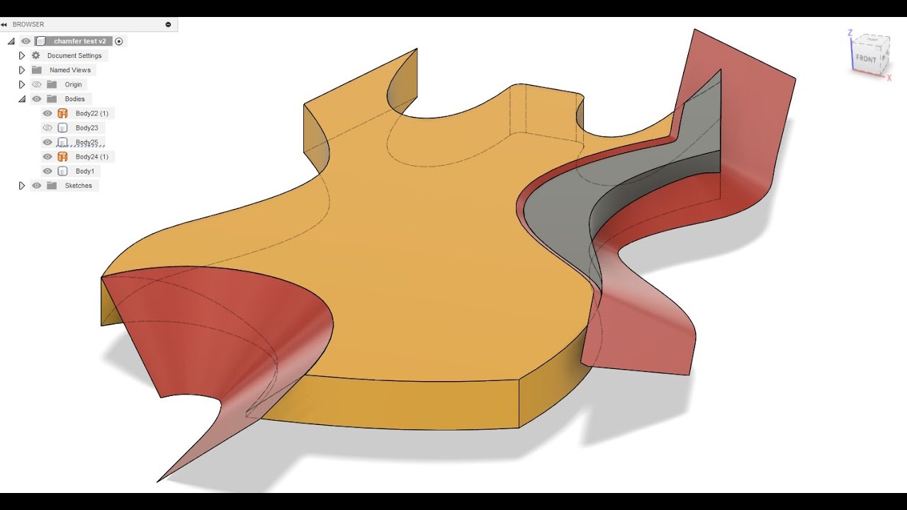 Surface modeling "Chamfers" along curved guitar body - Two approaches ...