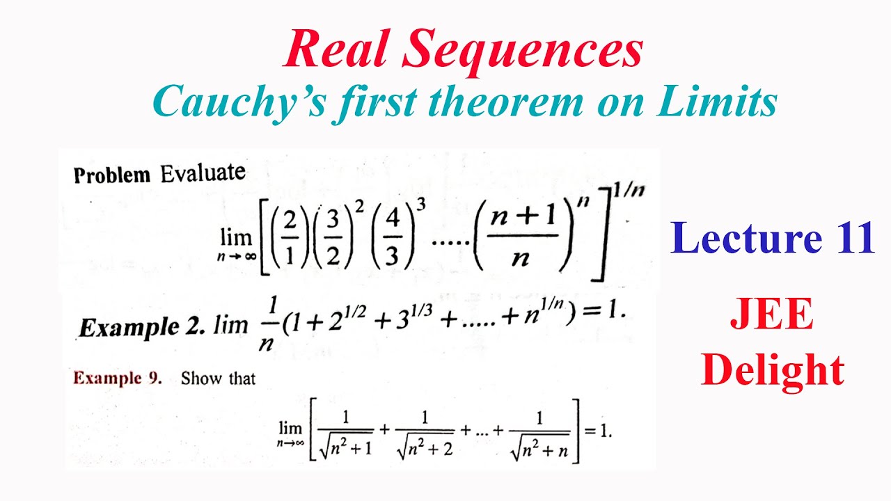 Jee Delight Sequences Real Analysis Lecture 11 Cauchy S First Theorem On Limits 3 Se