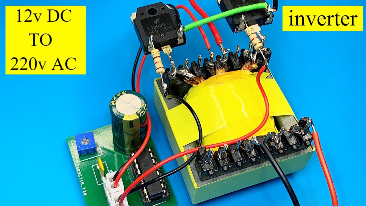 how to make simple inverter, 12DC to 220AC , 2 transistor , G40N60 ...