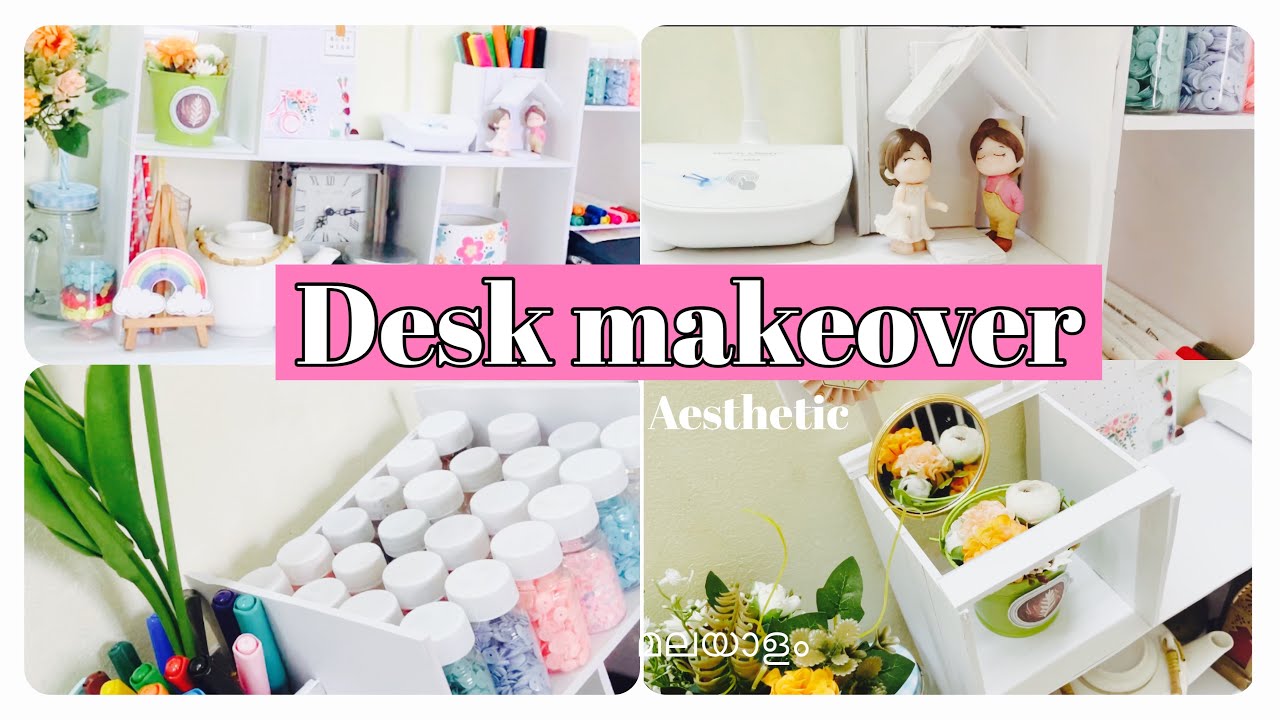 Desk makeover || desk organizer 🫶🏻|| aesthetic setup 🩷🩷malayalam - YouTube