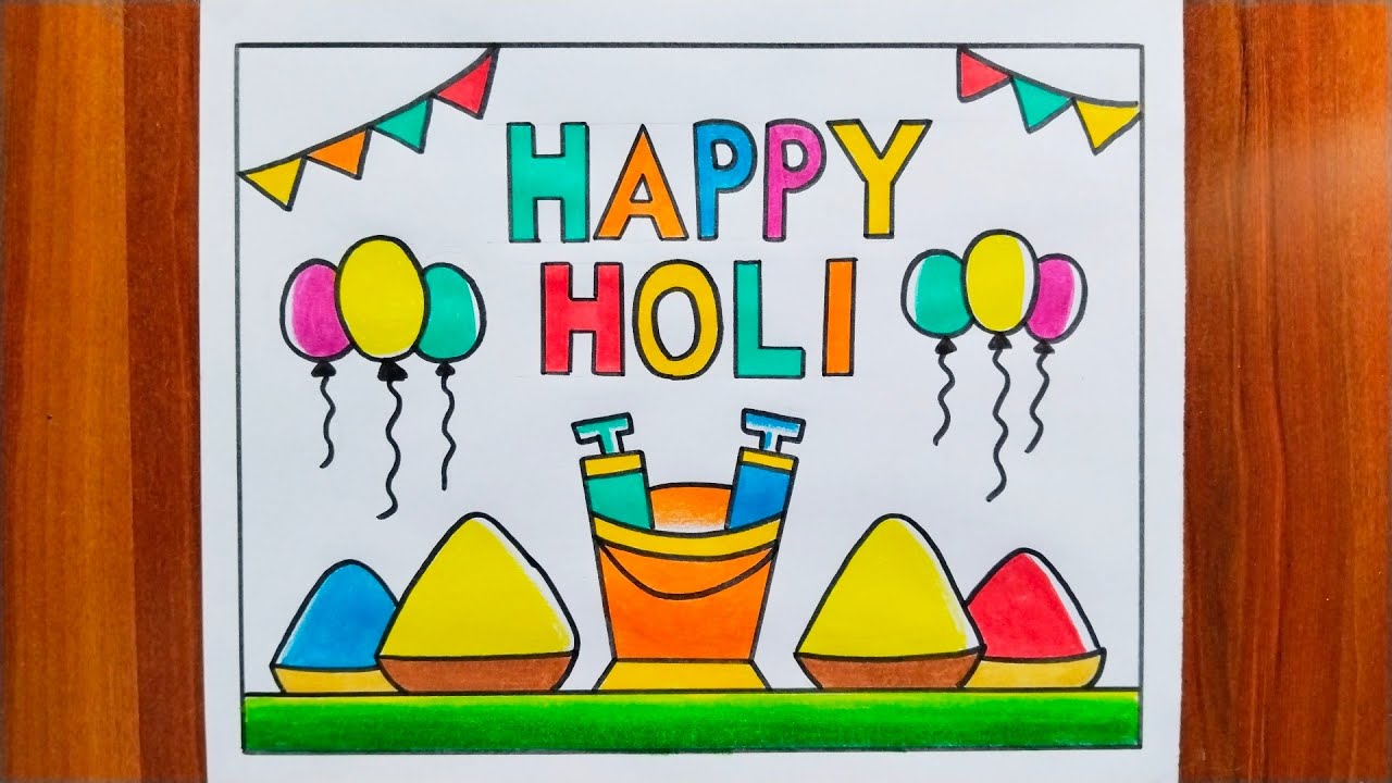 Easy Holi Drawing / Holi Poster Drawing / Happy Holi Drawing / Holi ...