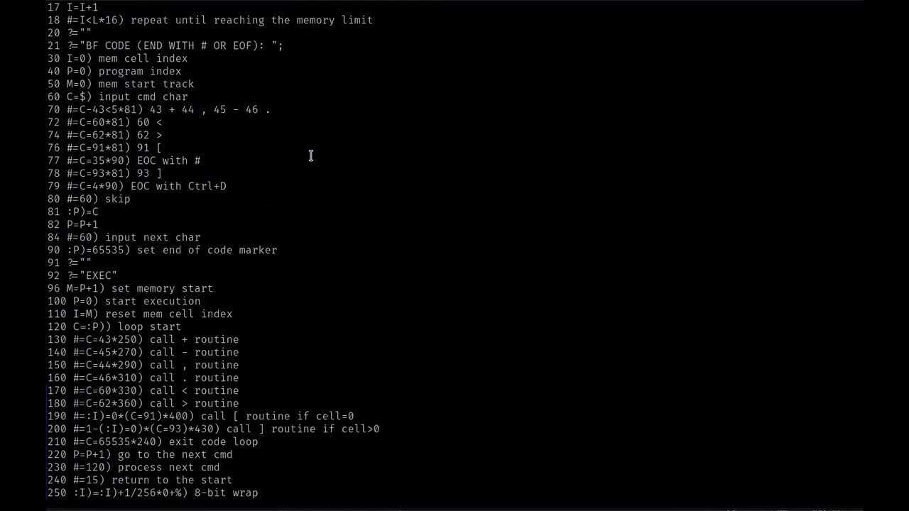 "Hello world" in Brainf**k running in VTL-2 running in AWK - YouTube