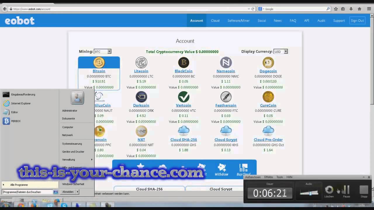 EOBOT - майнинг разных криптовалют - YouTube