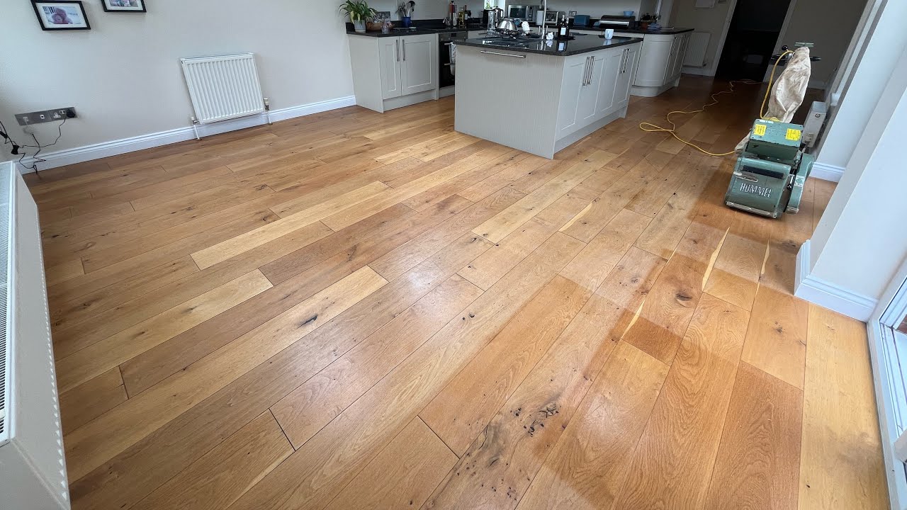 Engineered oak floor sanded & invisable finish - YouTube