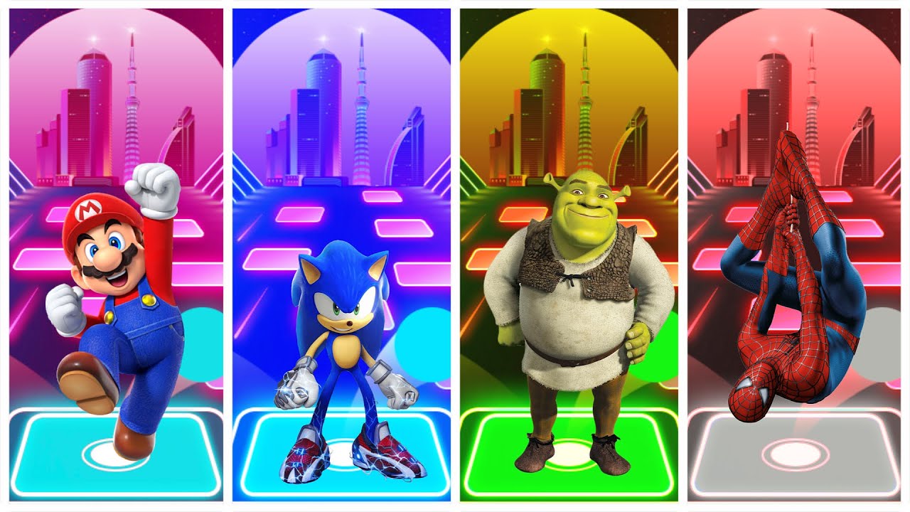 Mario vs Sonic vs Shrek vs Spider-Man | Epic Neon City Battle (4K ...