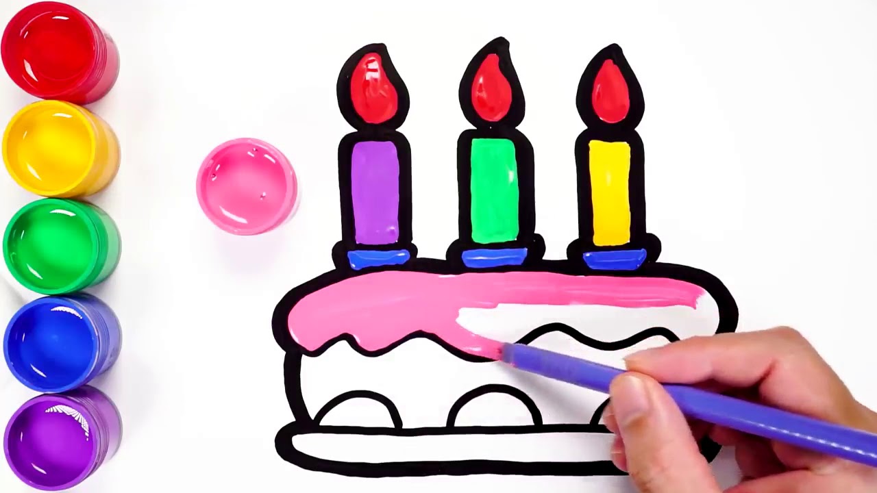 How to draw Bithday Cake | Cara melukis Kek Hari Jadi - YouTube