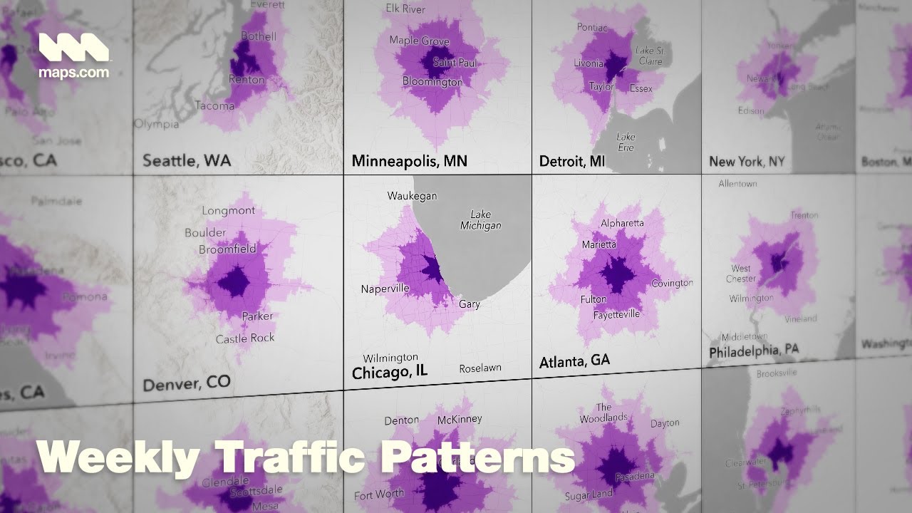 Weekly Traffic Patterns in 18 US Cities | Animated Maps - YouTube