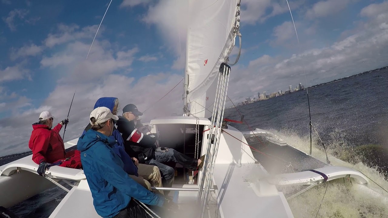 Farrier F-22 sailing, St Johns River 1-13-2019. Boat speed 13-17 knots ...
