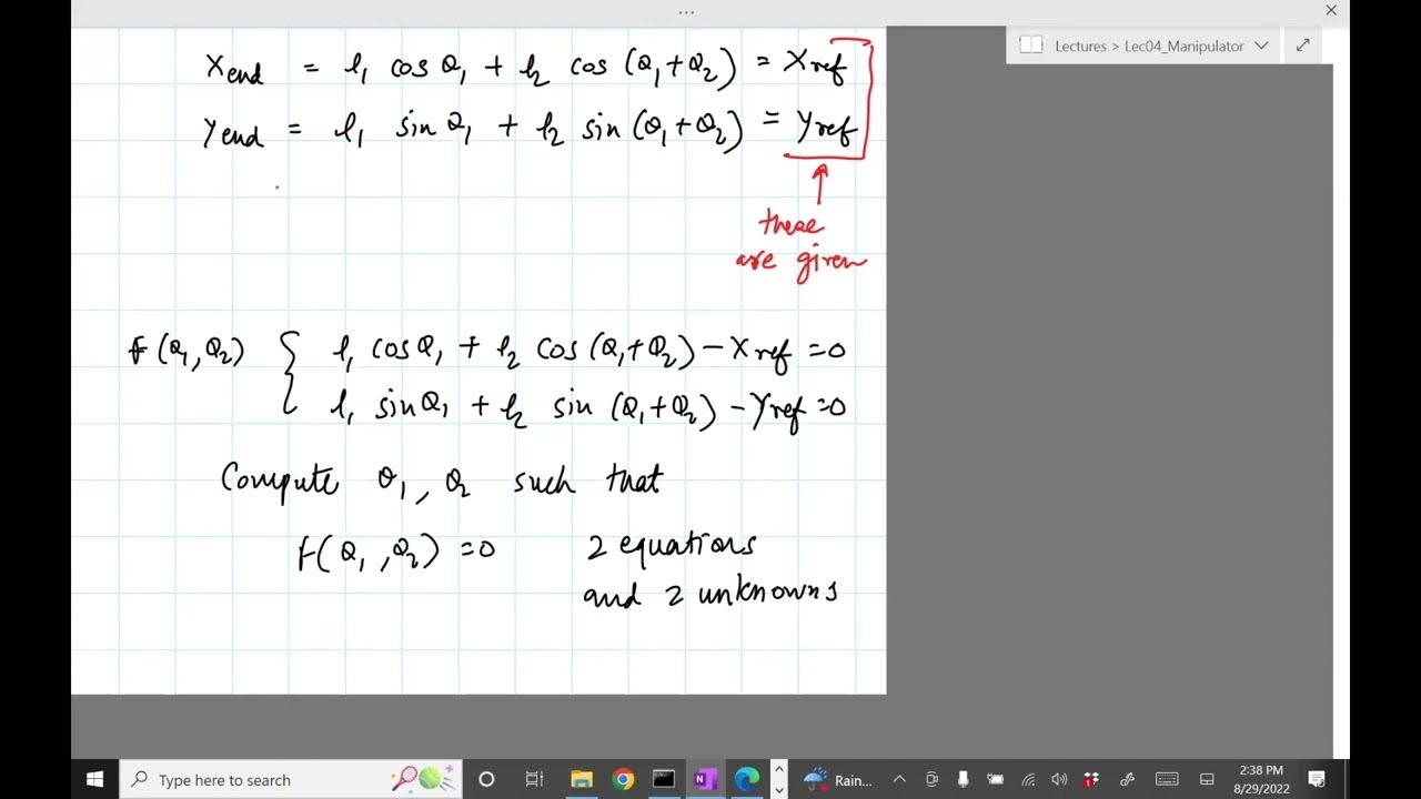 Robotics Lec 4b: 2D, 2-link manipulator inverse kinematics (Fall 2022) - YouTube