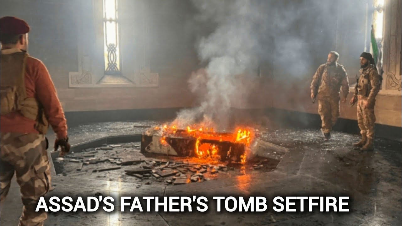 Tomb of Bashar al-Assad's father set on fire in Syria - YouTube