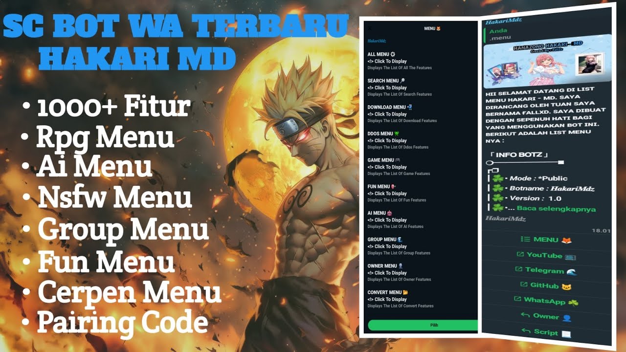 SC BOT WA HAKARI MD | 1000+ FITUR | CERPEN MENU | DDOS MENU | RPG MENU ...