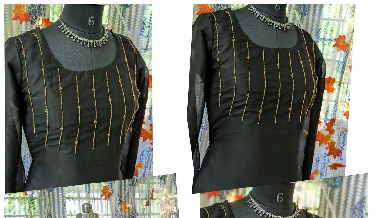 Simple bread work Neck design for beginners In black dress Aari work ...