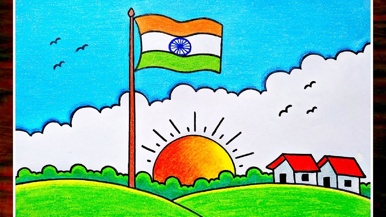 How To Draw Indian National Flag|Independence Day Scenery Drawing|Unity ...
