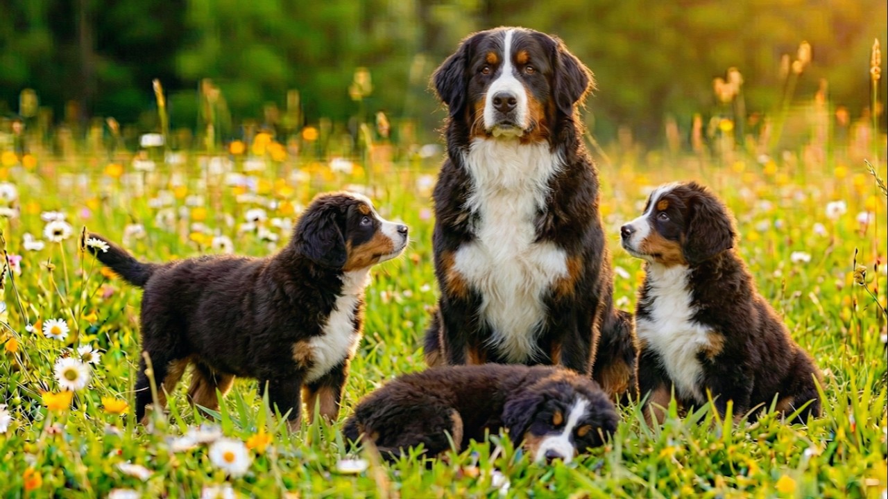Cute Puppy Family Moments Playing with Mother Dog - Dog barking sounds ...