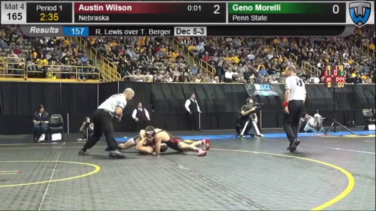 165lbs: Austin Wilson (Nebraska) fall Geno Morelli (Penn State) - YouTube