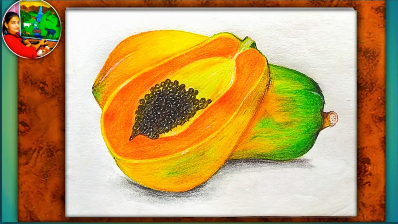 Papaya And Slices Colour Drawing || Fruit Drawing || Pencil Colour || # ...
