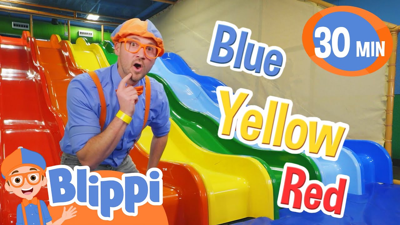 Blippi Learns Rainbow Colors on the Slide at the Indoor Playground ...