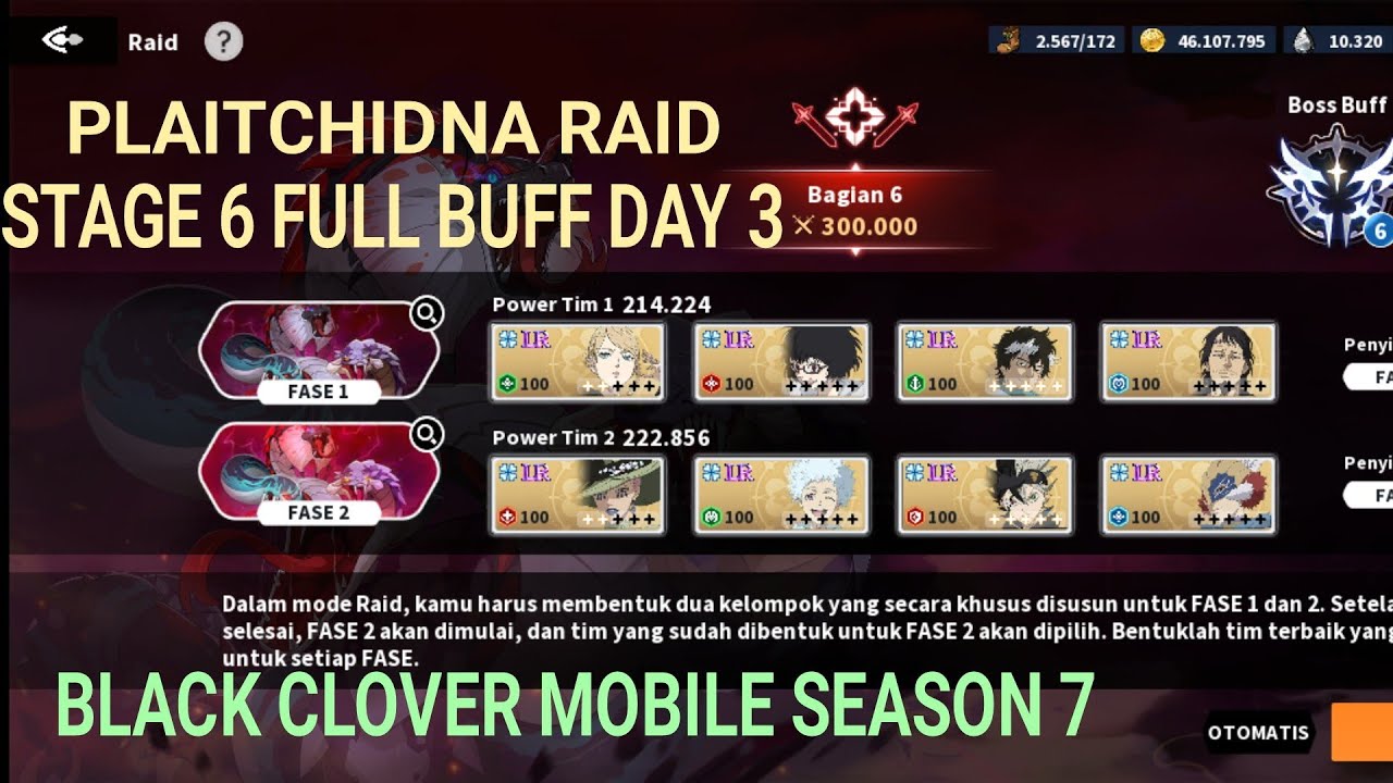 Plaitchidna Raid Stage 6 Full buff Day 3 | Black Clover Mobile season 7 ...
