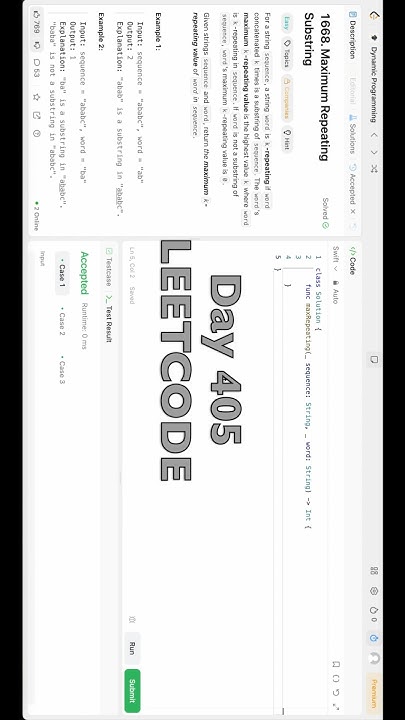 Day 405: LeetCode Problem 1668. - Swift #daily #challenge #swiftui #coding #leetcode - YouTube