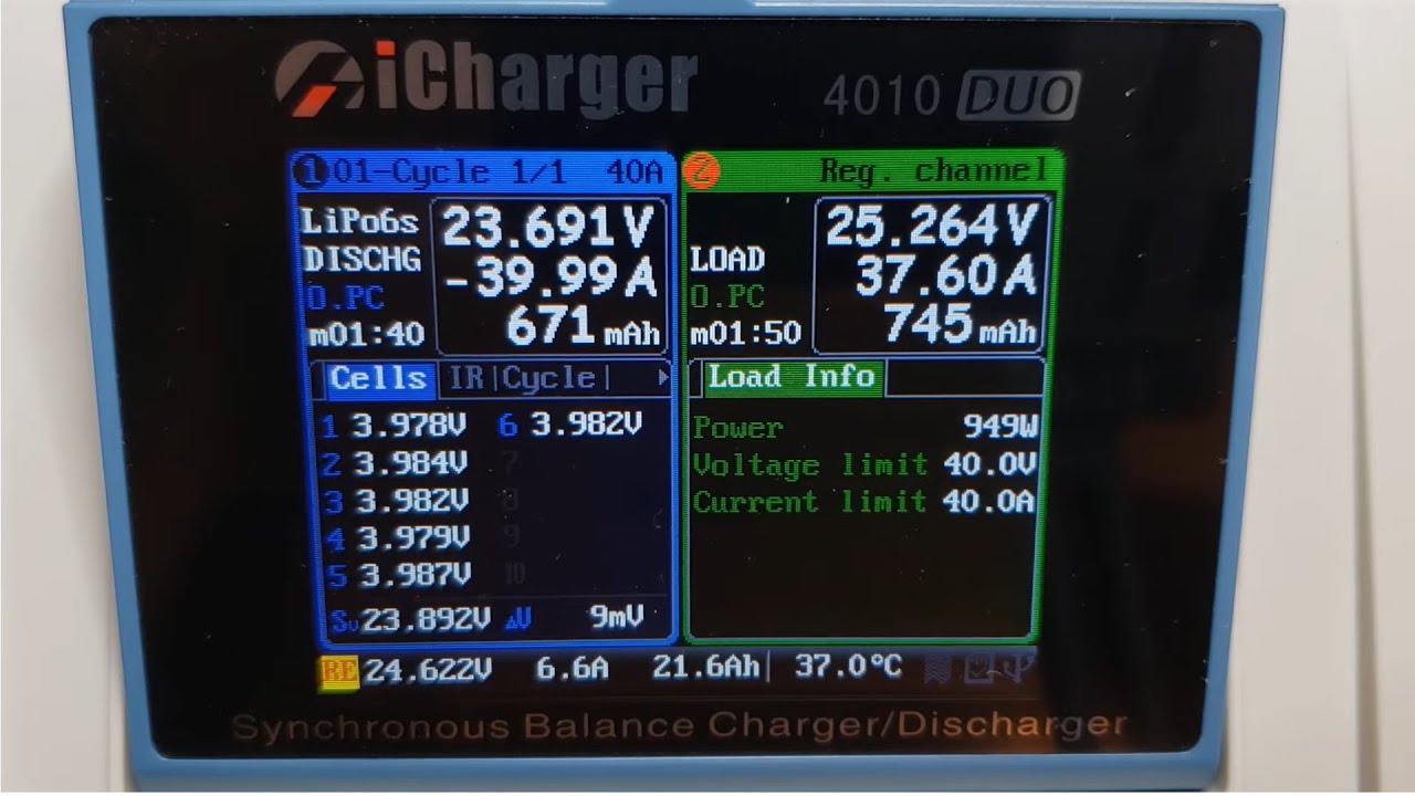 Cycle 6S 40A on Discharge Resistor Bank 6S 40A and iCharger 4010DUO and ...