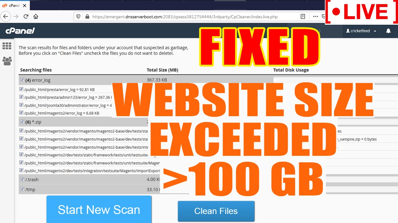 [🔴LIVE] How to resolve your website size exceeded issue from cPanel ...