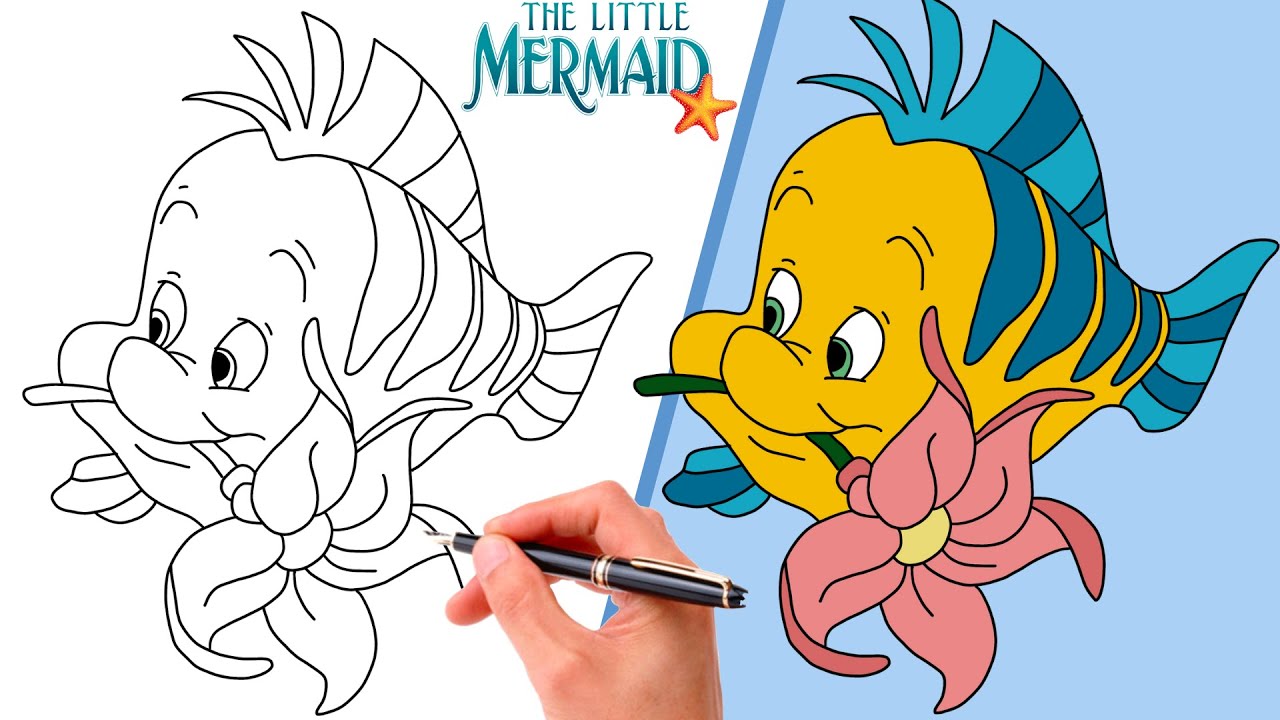Cómo dibujar a FLOUNDER DE LA SIRENITA ¡FÁCILMENTE! | DIBUJO SUPER ...