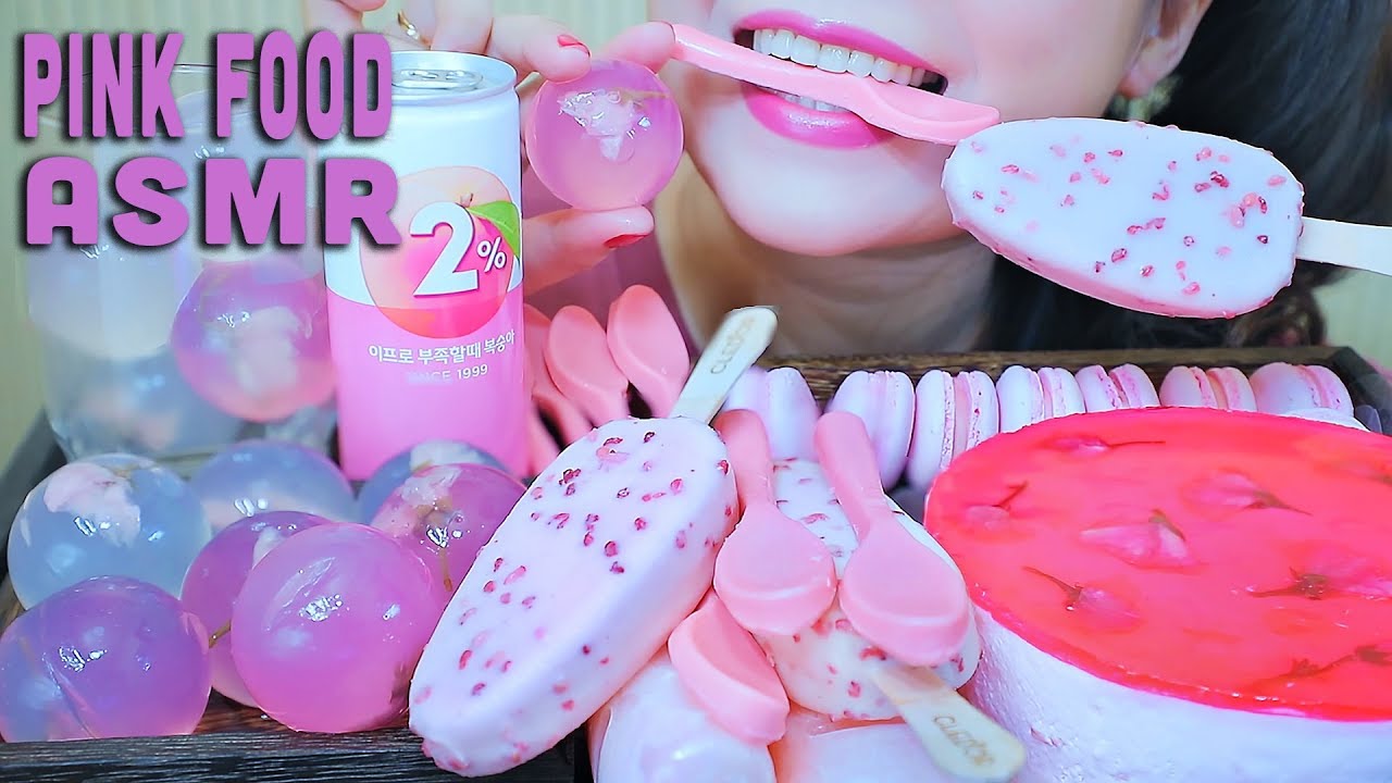 ASMR PINK FOOD CHERRY BLOSSOM MOUSSE RAIN DROP CAKE EDIBLE SPOON ICE ...