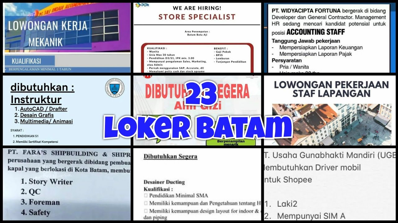 LOWONGAN KERJA BATAM HARI INI LOKER BATAM TERBARU - YouTube