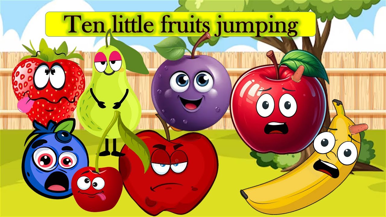Ten little Fruits jumping on the bed | Educational Nursery Rhymes ...