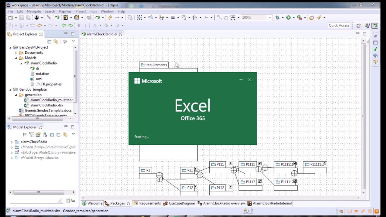 A sample multi tab Excel Gendoc template for Papyrus UML model - YouTube
