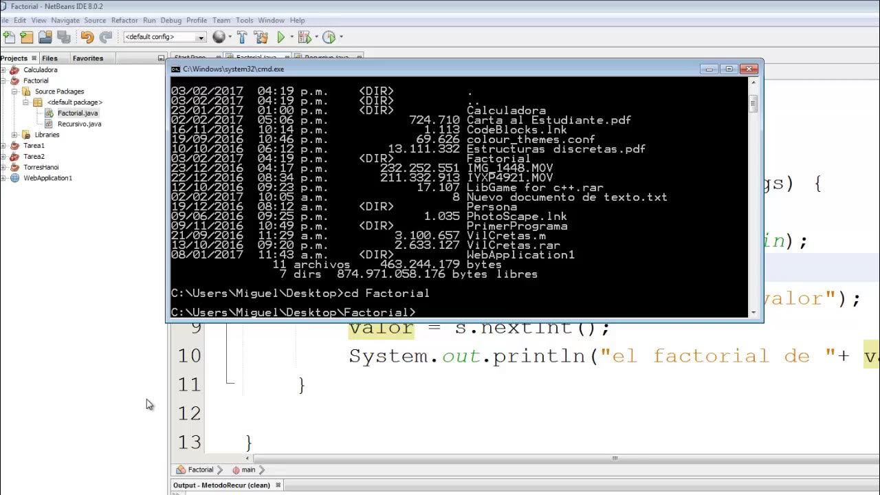 Factorial metodo recursivo en Java/ con cmd - YouTube