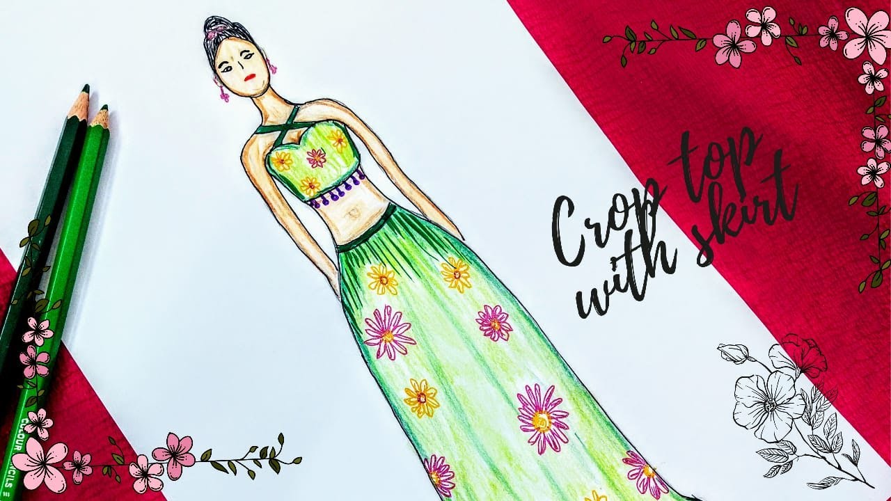 How to draw a girl with crop top and skirt |Fashion illustration ...