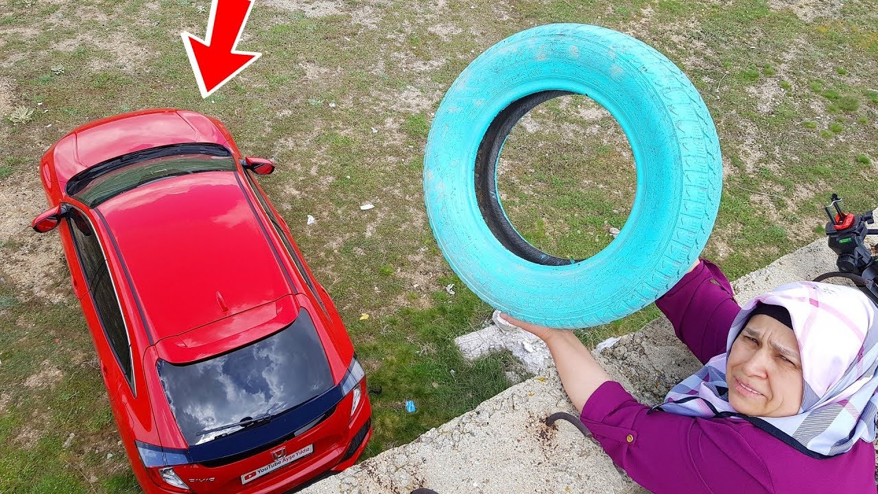 Prank, WHEEL vs Honda CAR! Ayşe threw wheel on the car - YouTube
