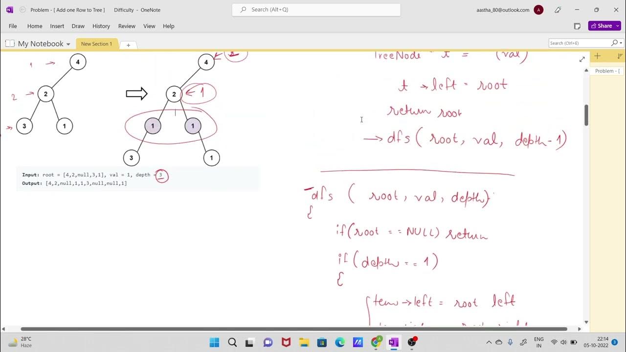 Add one row to tree - Leetcode || DSA Simplified || BFS and DFS - YouTube