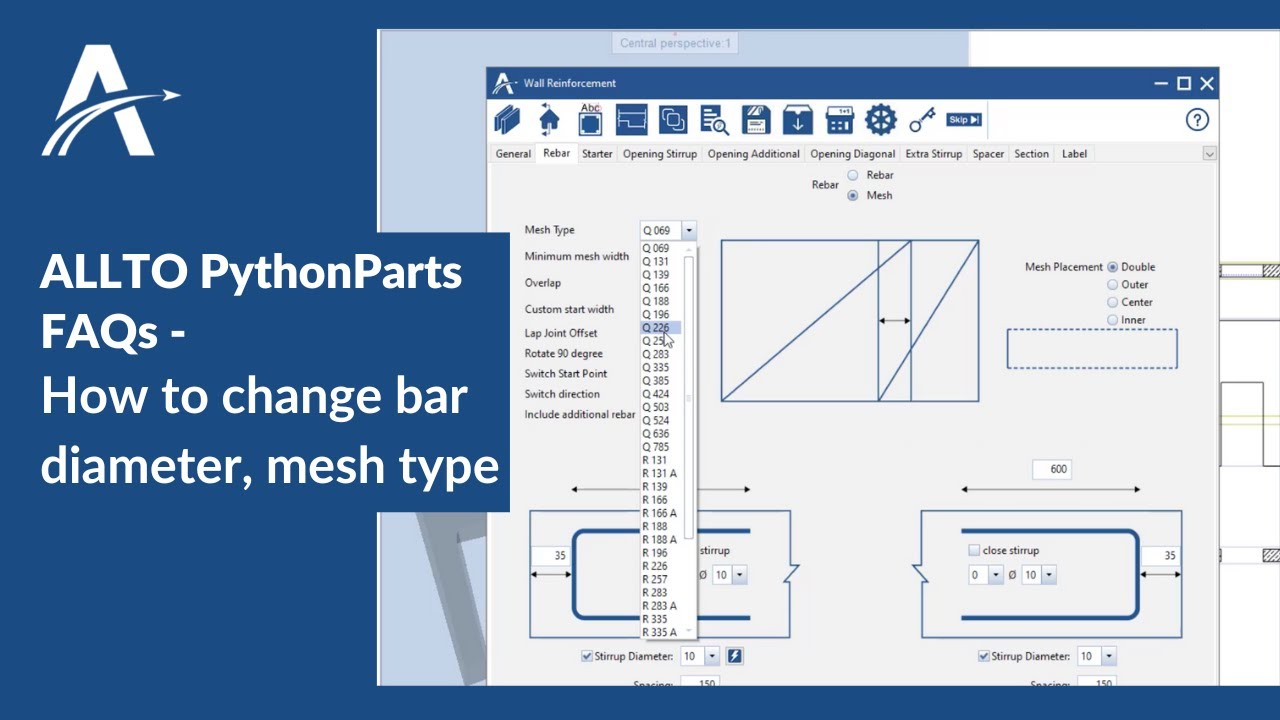 FAQ | How to change bar diameter, mesh type in ALLTO PythonParts - YouTube