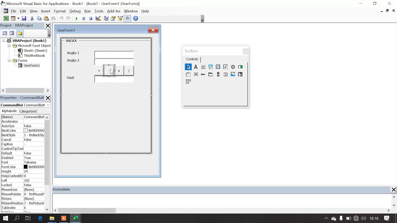 CARA MEMBUAT TOMBOL PENJUMLAHAN,PENGURANGAN,PERKALIAN DAN PEMBAGIAN DI ...