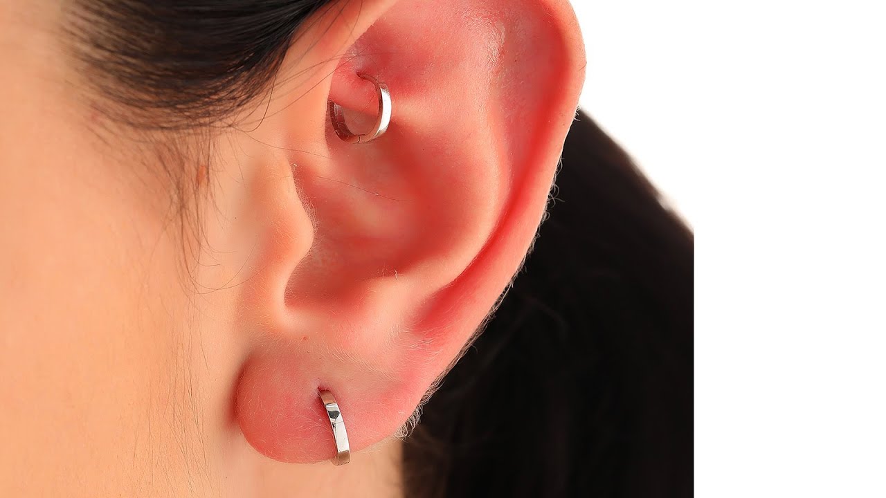 Solid White Gold Huggie Piercing / Earring - YouTube