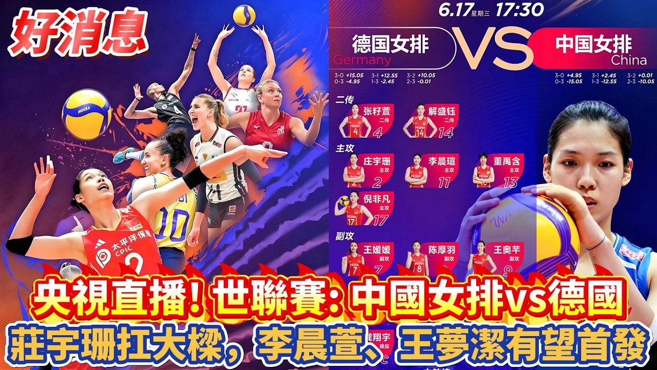 央視直播！世聯賽：中國女排vs德國，莊宇珊扛大樑，李晨萱、王夢潔有望首發！#女排 #排球 #中国女排 #volleyball #庄宇珊 #龚翔 ...