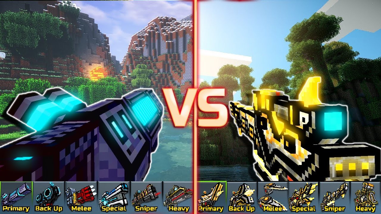 Pixel Gun 3D - Cyber Weapons VS Steel Division Clan Weapons - YouTube